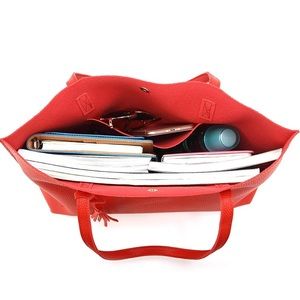 Bags | Bright Red Tote Pebbled Pu Bag | Poshmark